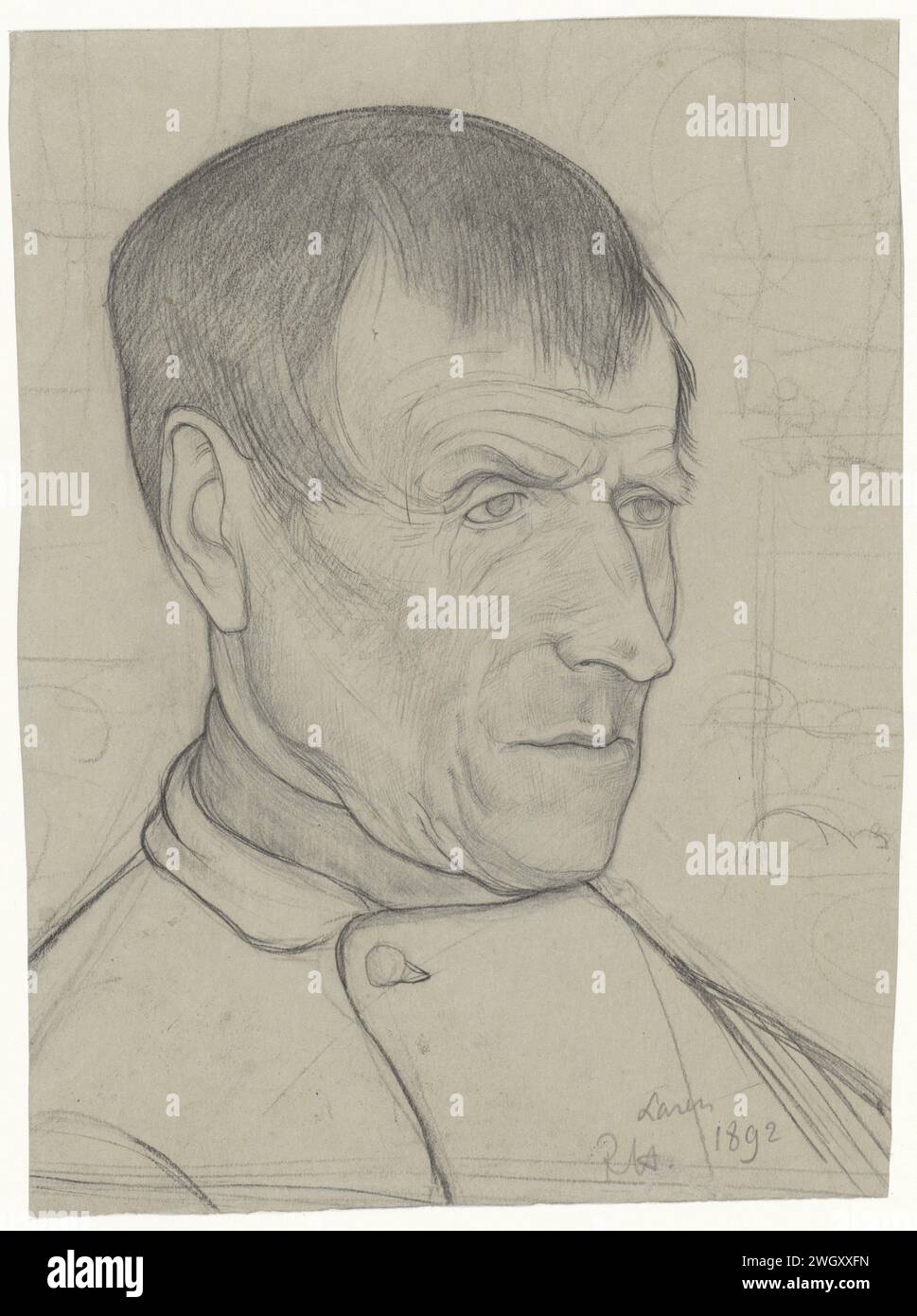 Kop of a man from Laren, Richard Nicolaüs Roland Holst, 1892 drawing ...