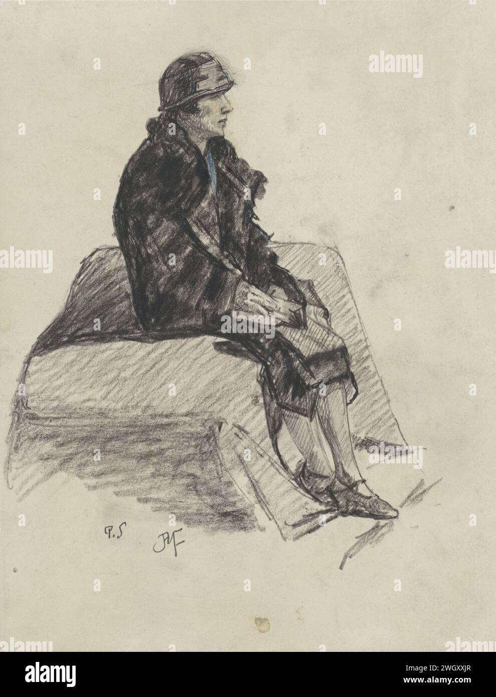 Woman sitting on a divan, and profil to the right, Johannes Abraham ...