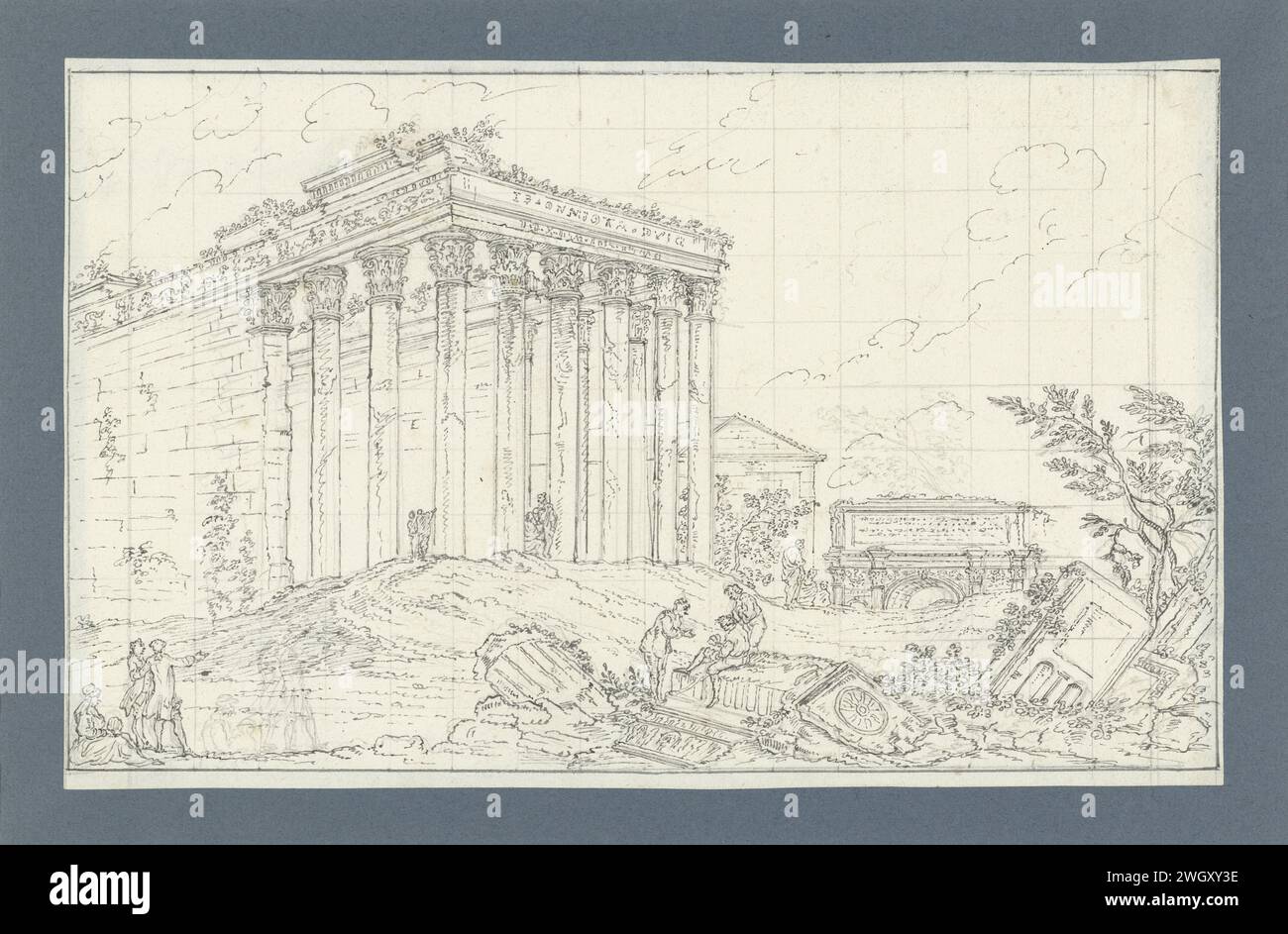 Roman temples and ruins with visitors, Anonymous, 1700 - 1800 drawing ...