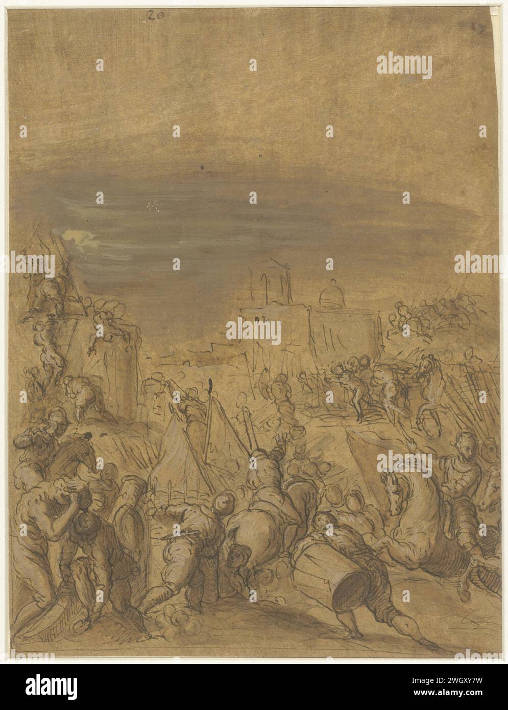 Conquest of St. Quentin, Jacopo Palma (Il Giovane), 1575 - 1585 drawing ...