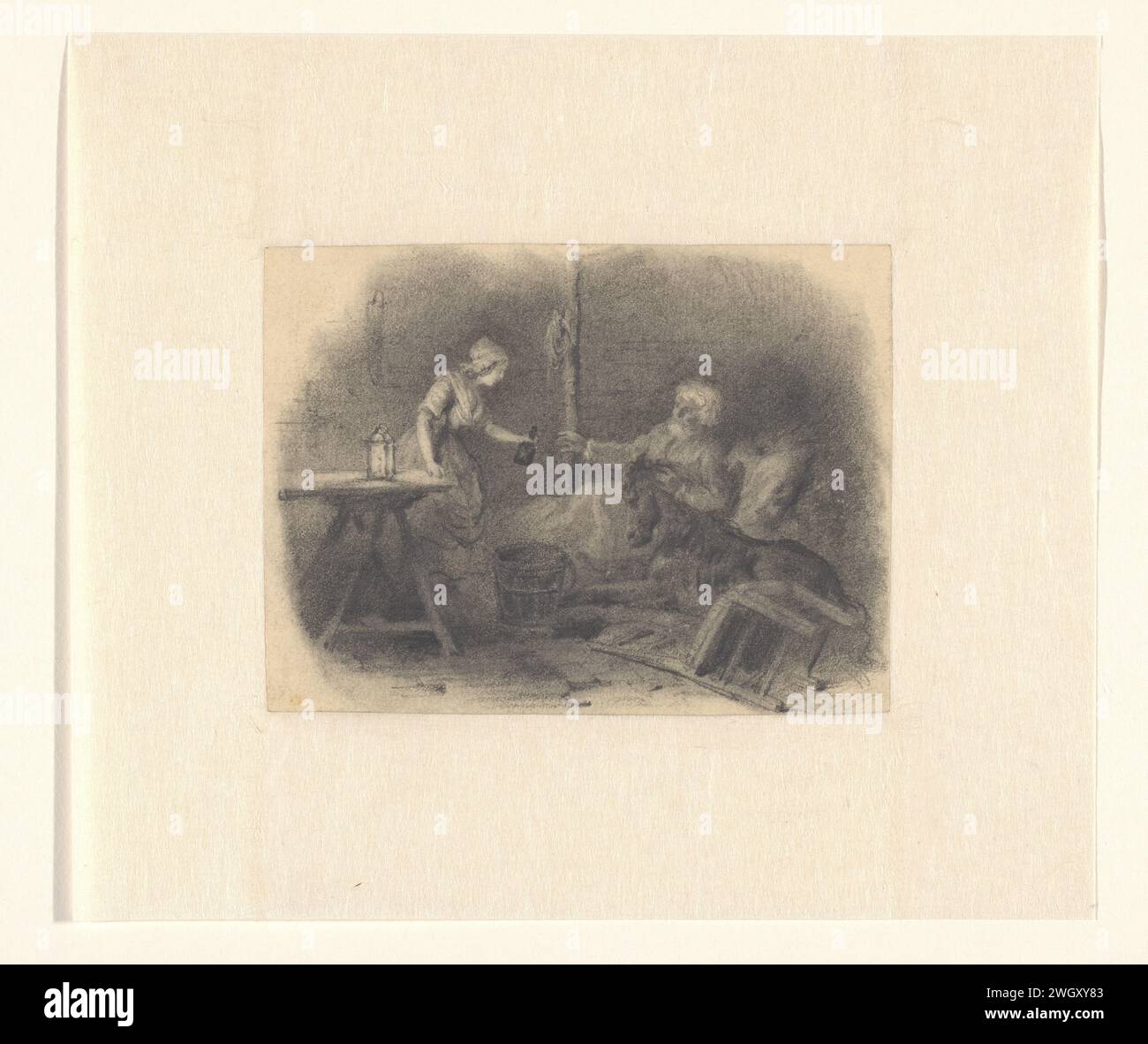 Interior with old man in a bed, Jacobus van Koningsveld, 1834 - 1866 ...