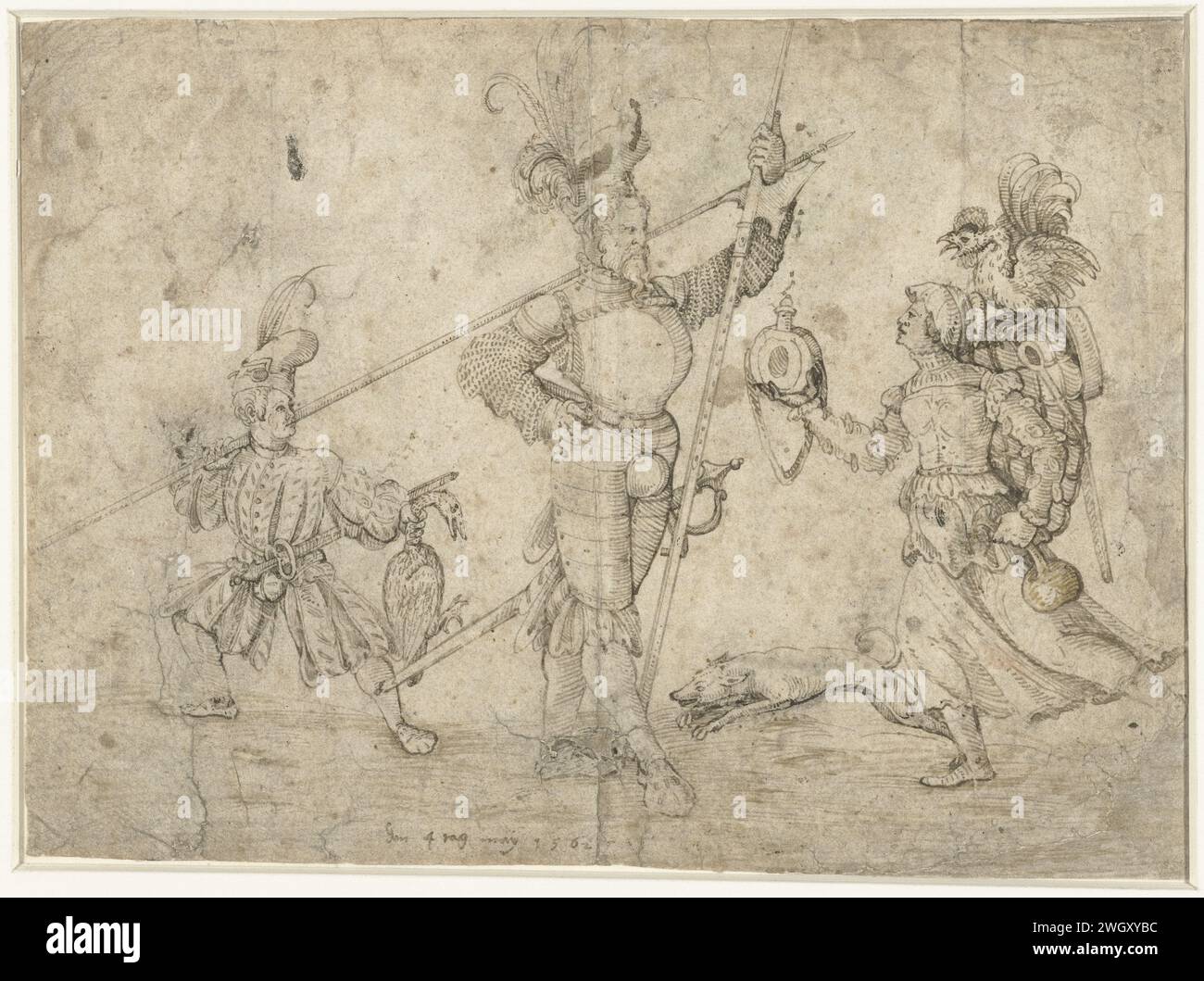 Allegorical representation with hell beer, squire and female ...