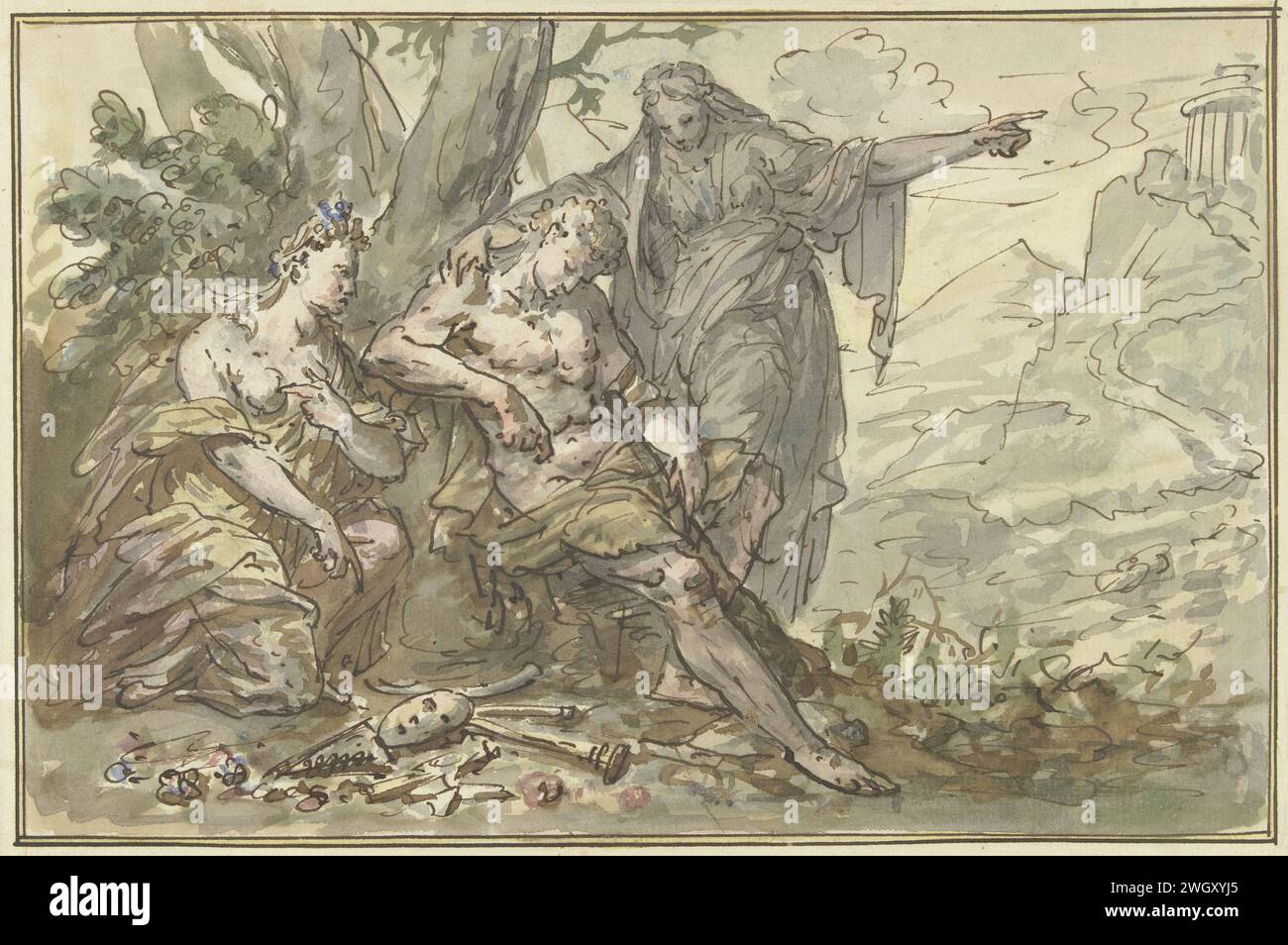 Hercules on the Tweersprong, Elias van Nijmegen, 1677 - 1755 drawing ...