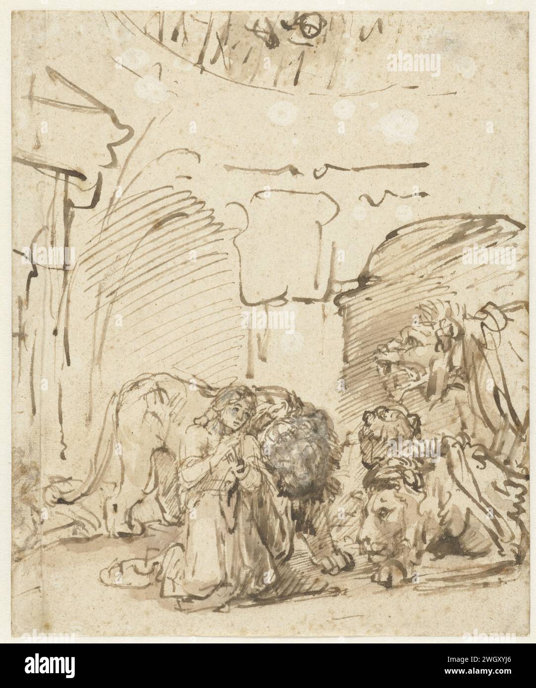 Daniel in The Lions ’den, Rembrandt van Rijn, c. 1650 drawing Amsterdam ...