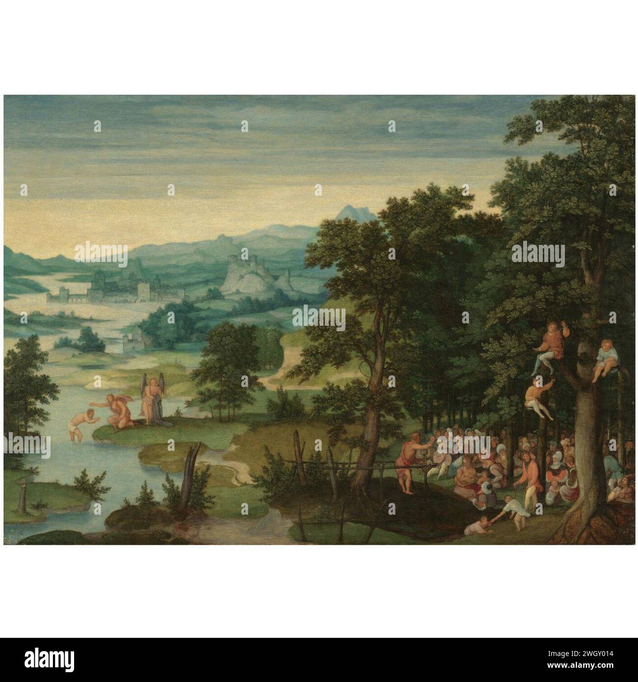 Attributed to Cornelis Massys - A river landscape with St John the ...