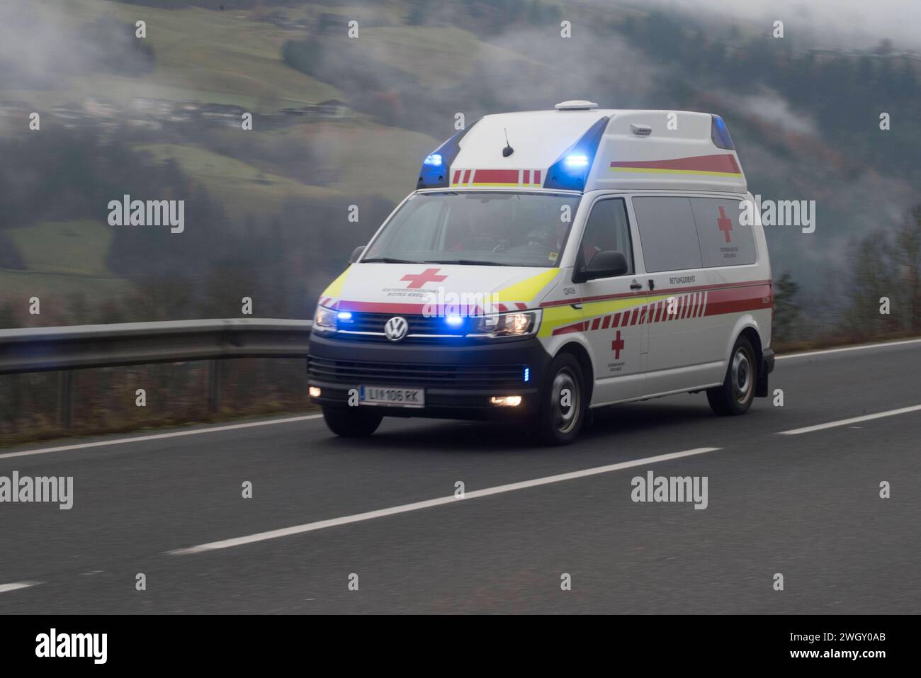 blue light operation of a rescue service, ambulance with blue light an ...