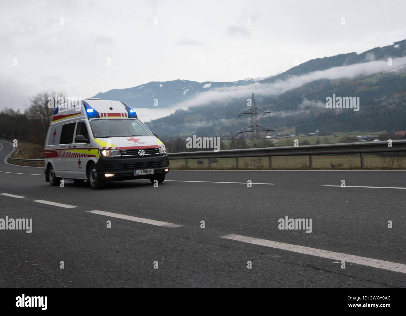 blue light operation of a rescue service, ambulance with blue light an ...