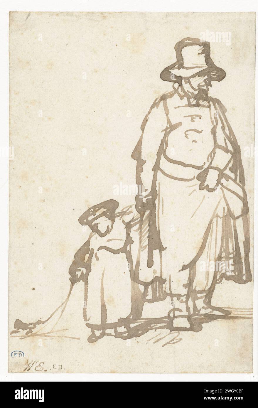 Standing man with a child by hand, Rembrandt van Rijn (Follower of ...