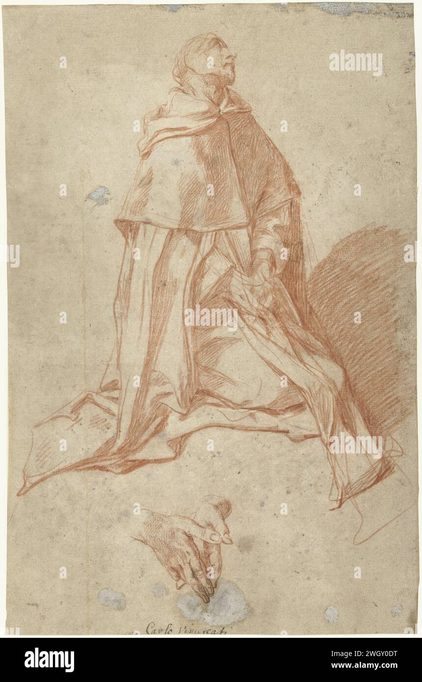 Study for a praying, kneeling monk, and profil to the right, Carlo ...