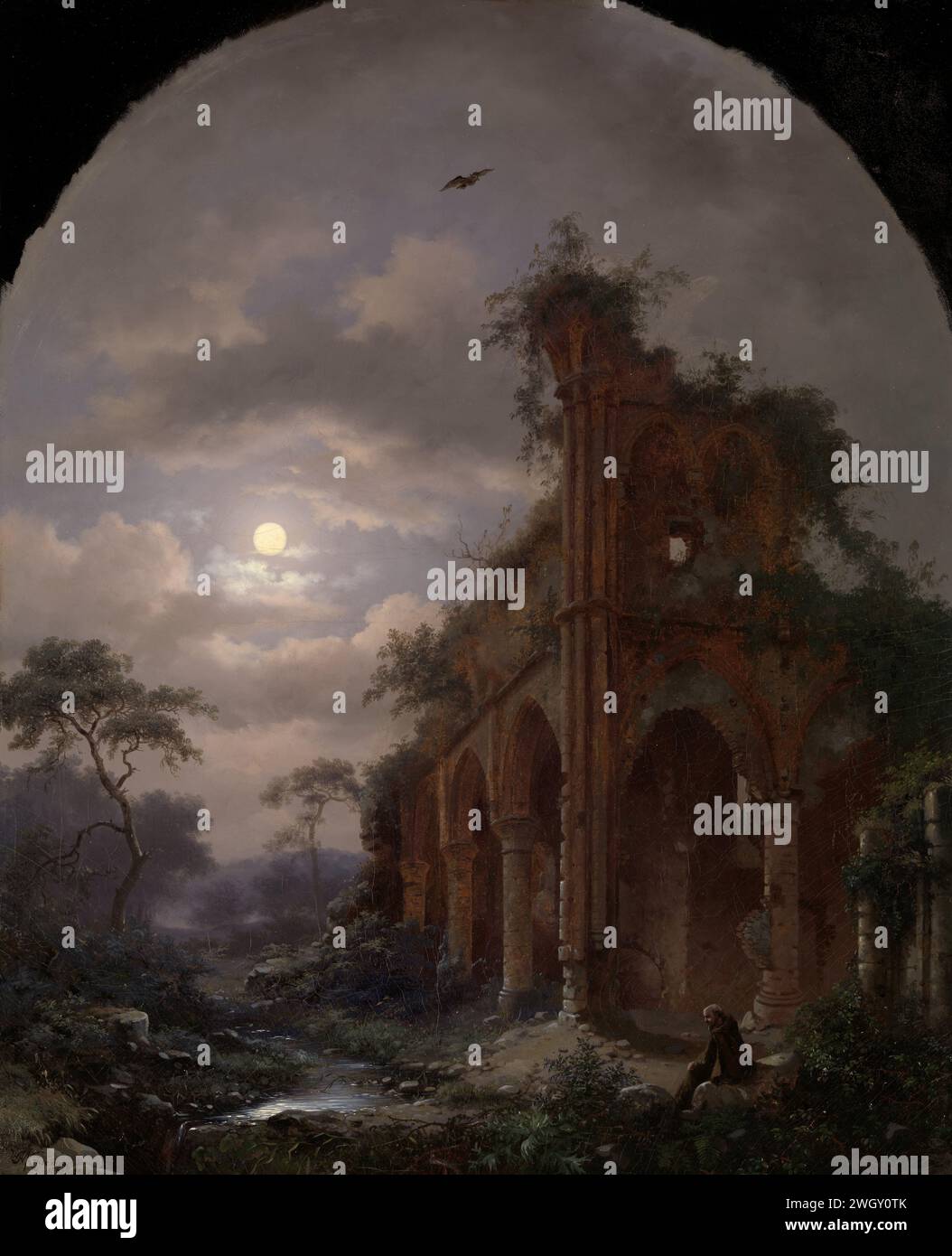 Monk Meditating near a Ruin by Moonlight, 1862 painting A overgrown ...