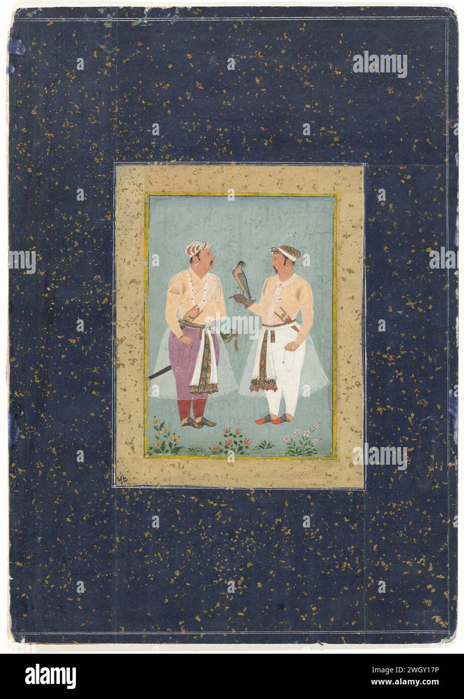 Two standing courtiers, the judge with a bird of prey on the arm ...