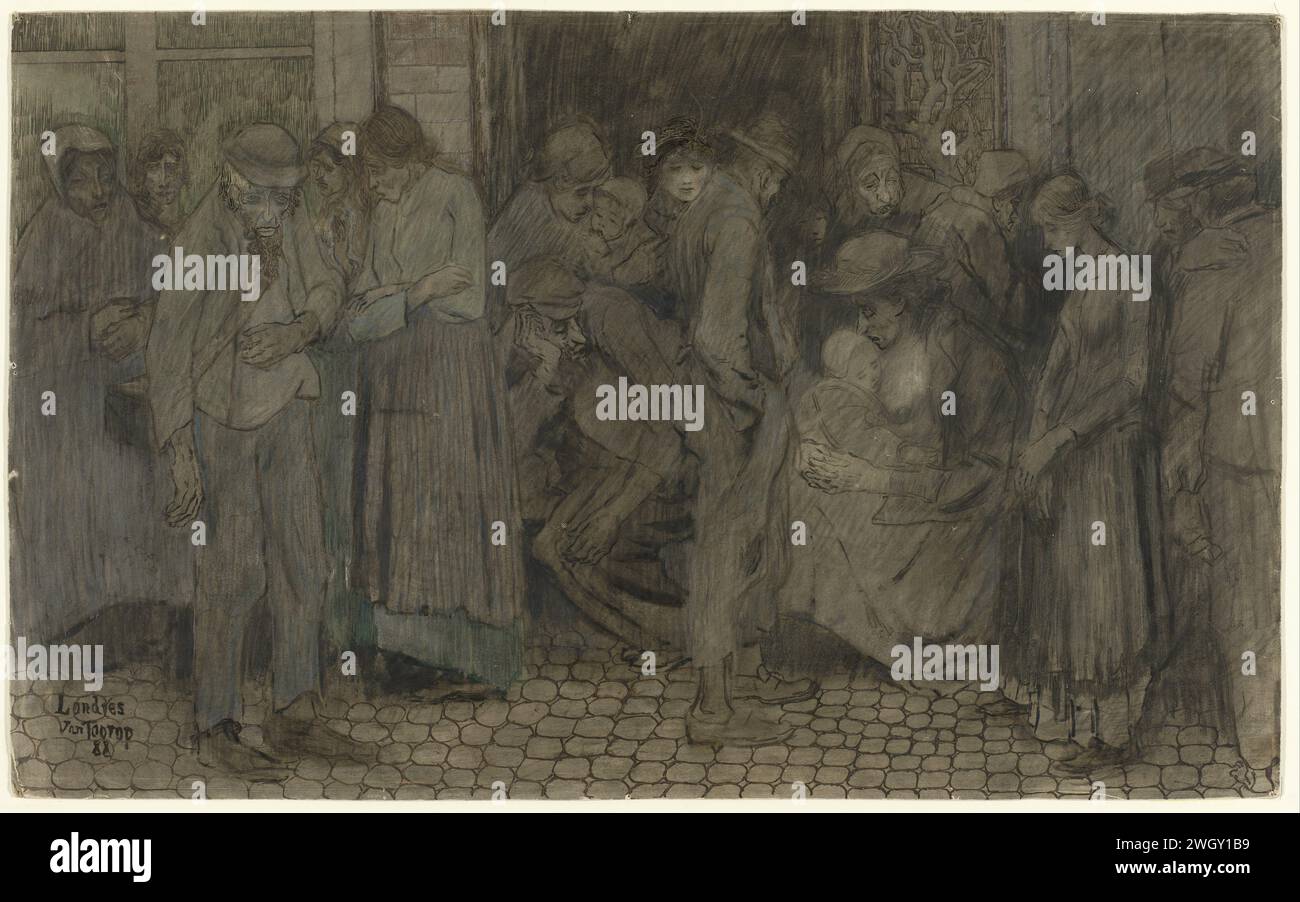 Street scene in London, Jan Toorop, 1888 drawing cardboard. ink. pencil ...