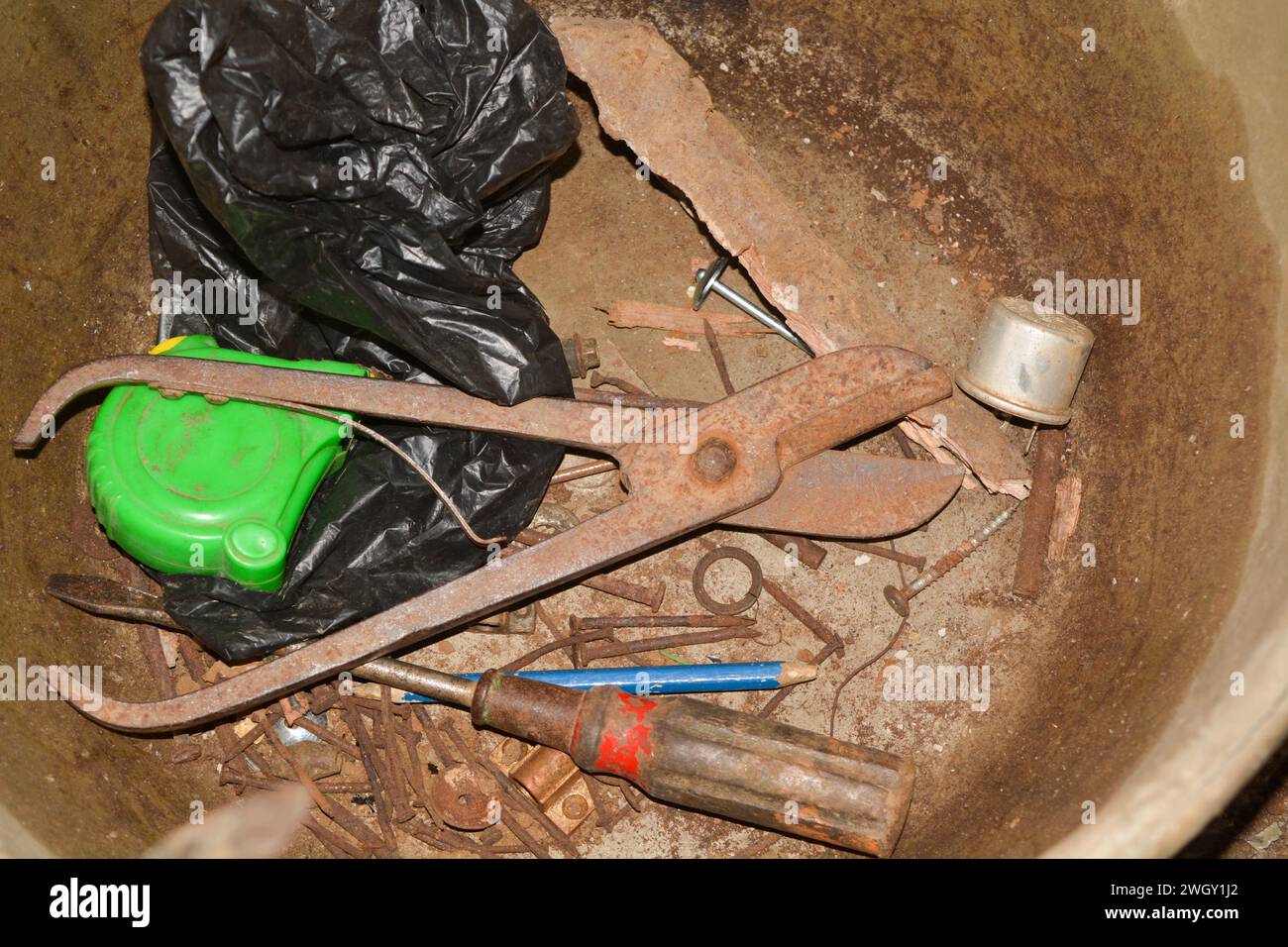 Some carpenter construction tools. flat lay Stock Photo - Alamy