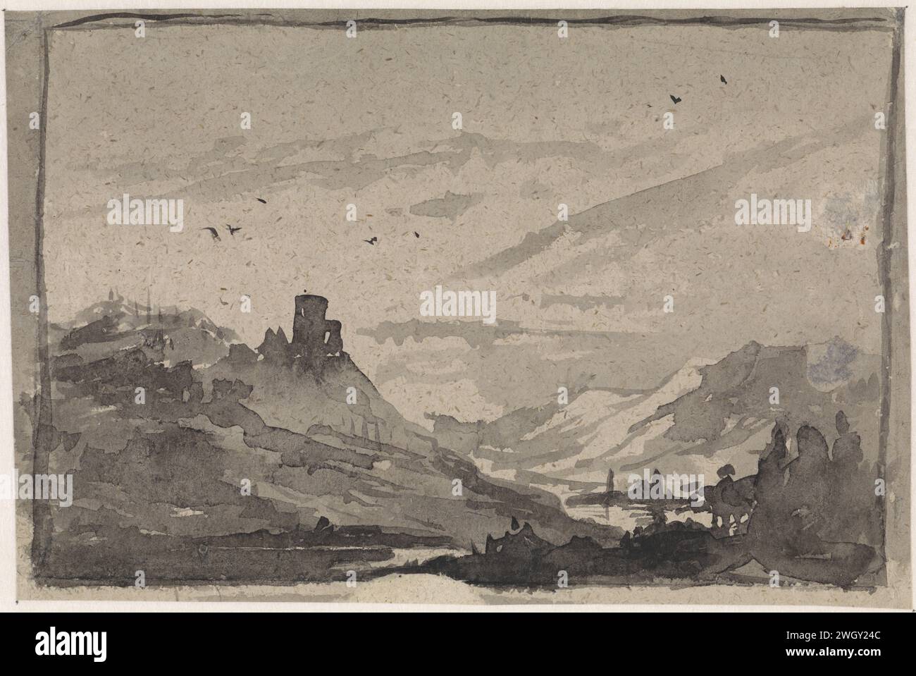 Berg landscape, Willem de Famars Testas, 1844 - 1896 drawing paper ...