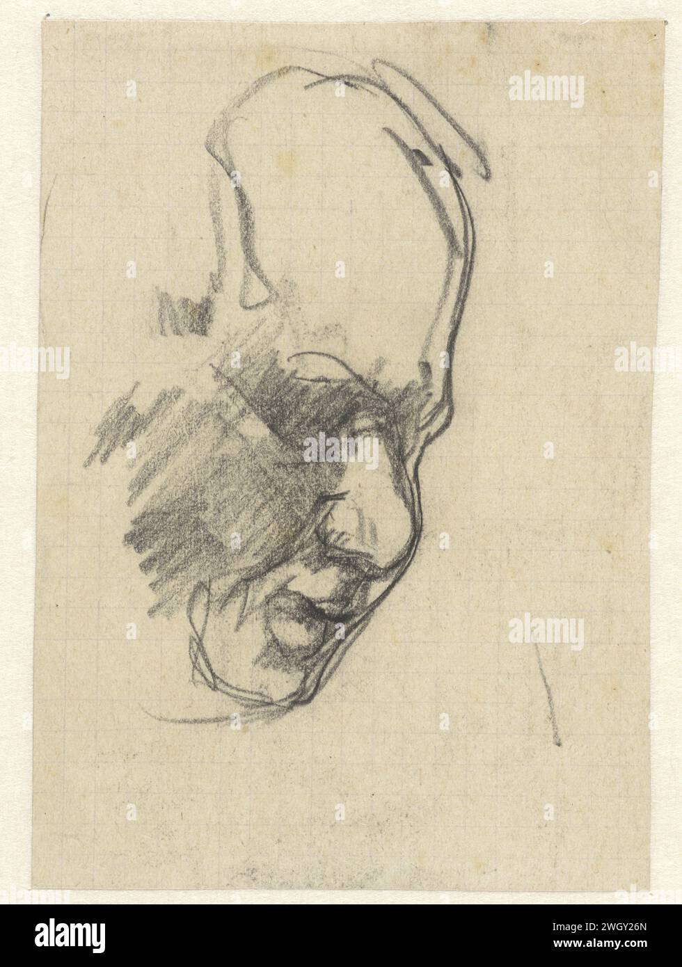 Manskop, to the right, Jac van Looij, 1865 - 1930 drawing chalk Stock ...