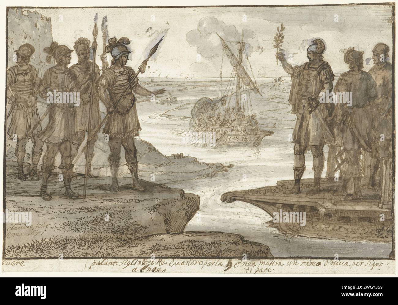 Meeting Aeneas with Pallas, the son of Eander (Evander), Claude Lorrain ...