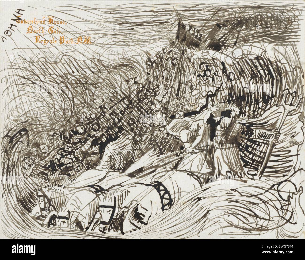 Sinking steamship and Neptunus with three -span in the waves, Lourens Alma Tadema, 1846 - 1912 ...