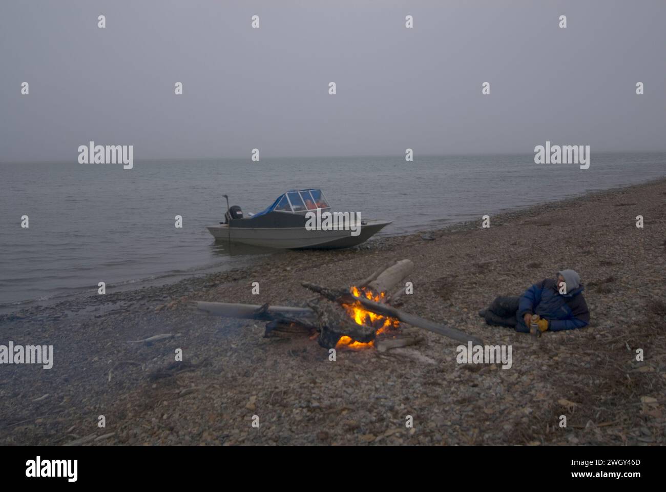 Bruce Inglangasak fish camp smoking broad whitefish Coregonus nasus at ...