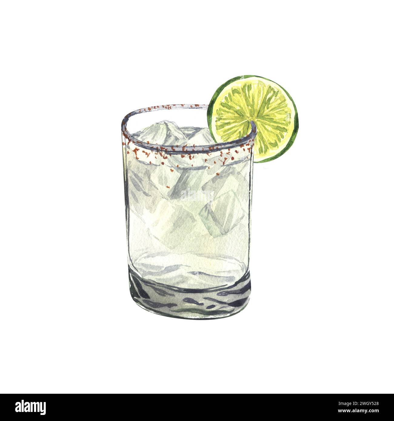 Summer cocktail, spicy lime margarita in a short glass and salt ...