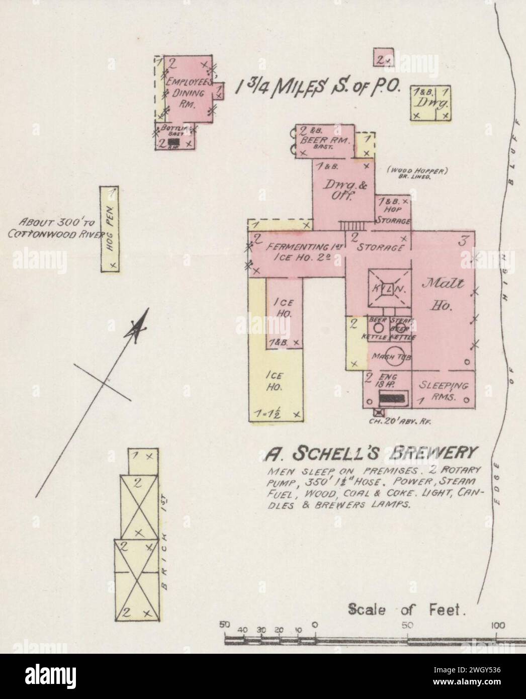 August Schell Brewery in November 1884 map detail, Sanborn Fire ...