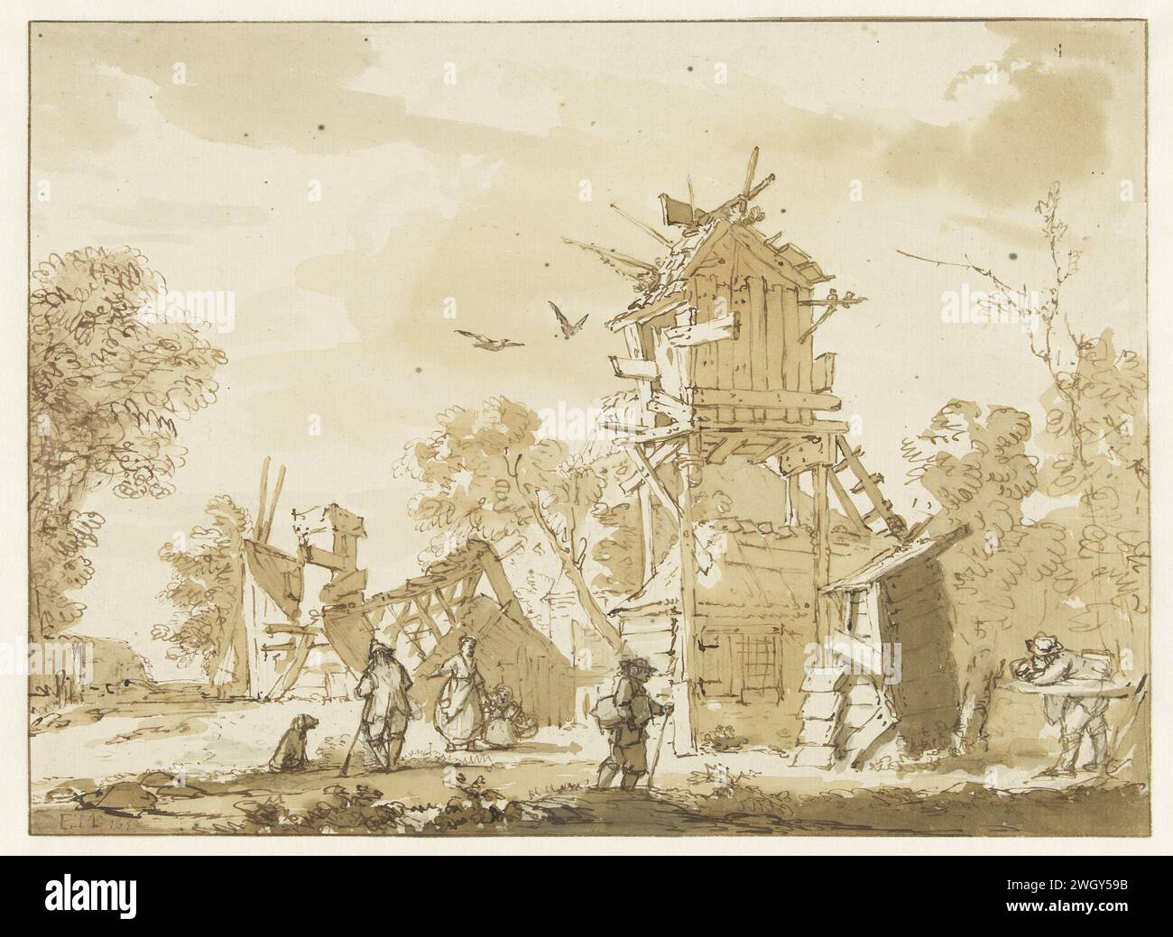 Figures at a dilapidated farm, Bartholomeus Barbiers, after c. 1750 ...