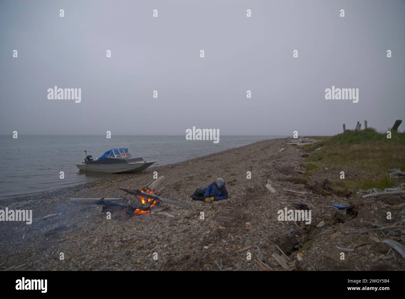 Bruce Inglangasak fish camp smoking broad whitefish Coregonus nasus at ...