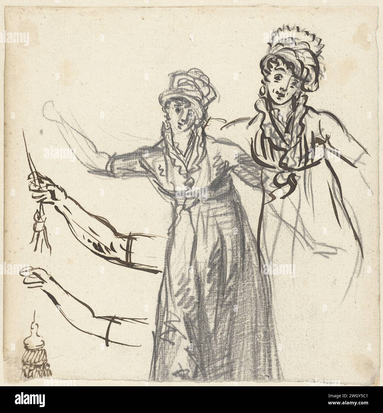 Two studies of a woman who pulls the Schelle cord, Simon Andreas Krausz ...