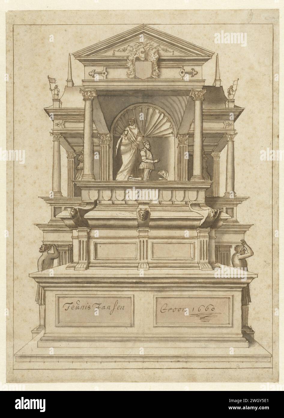 Construction drawing of a grave monument, Teunis Jansz Croon, after ...