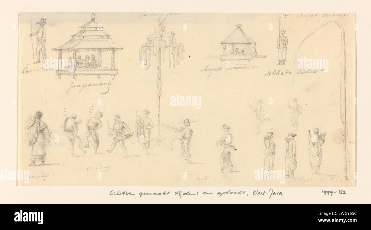 Sketches made during a parade in West Java, Jannes Theodorus Bik ...