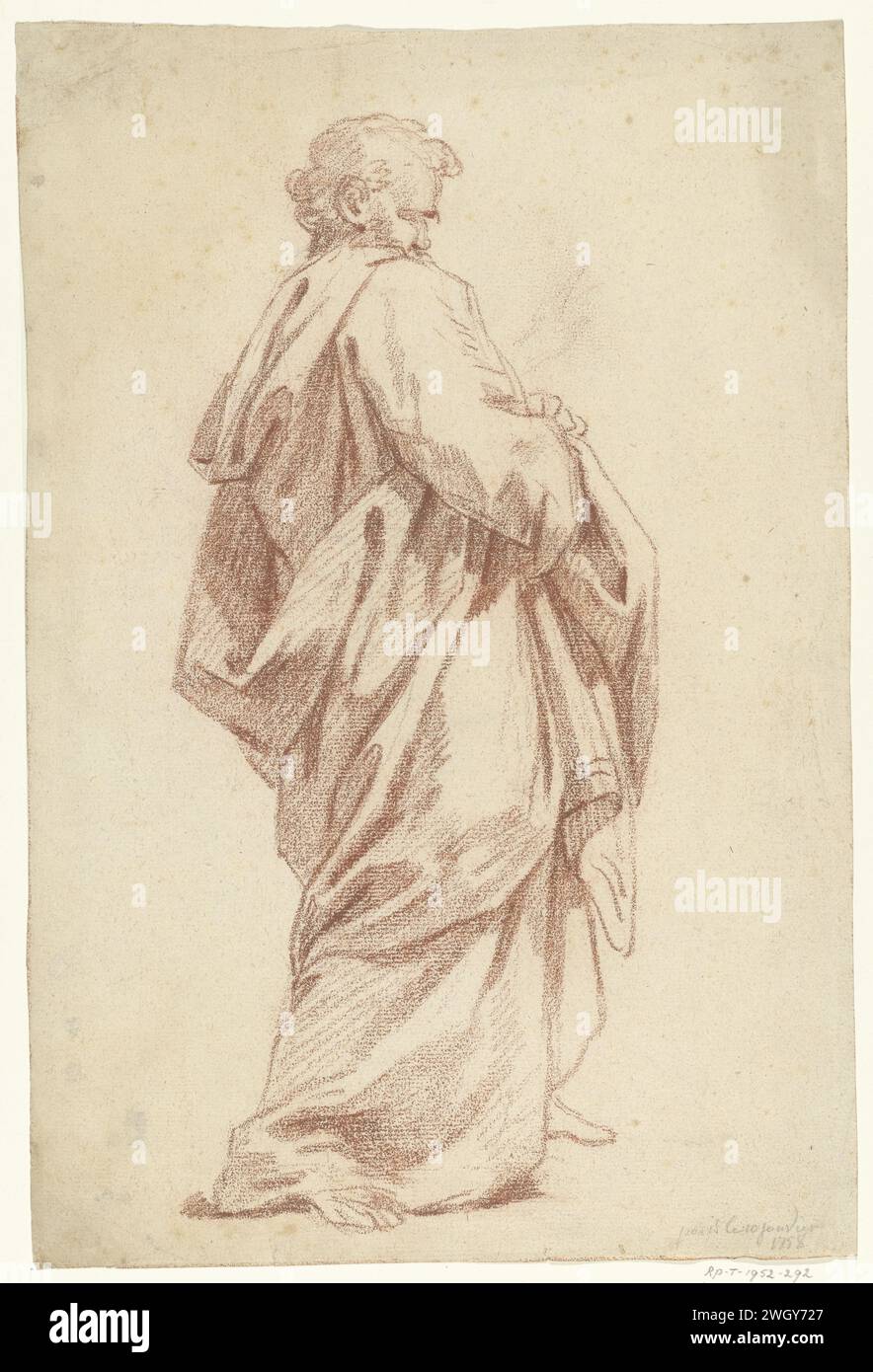 Study of a long -draped model, Anonymous, 1758 drawing paper. chalk ...