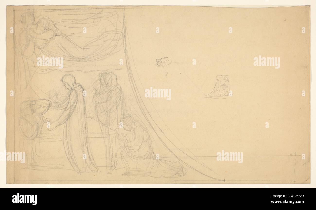 Deathbed with mourners, Antoon Derkinderen, 1869 - 1925 drawing paper ...