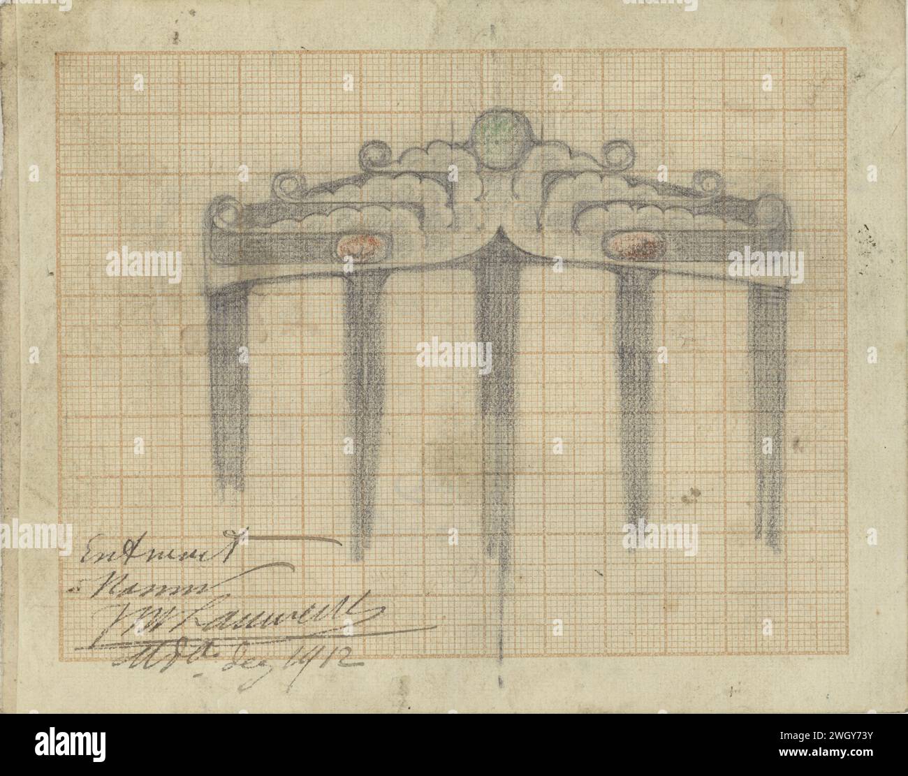 Design for a decorative comb, Mathieu Lauweriks, 1912 drawing pencil ...