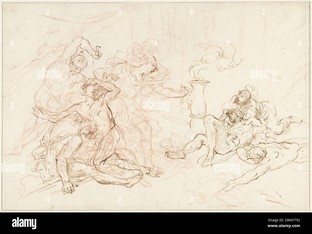 Theseus (?) Kills his enemies, Andrea Sacchi, 1600 - 1699 drawing paper ...