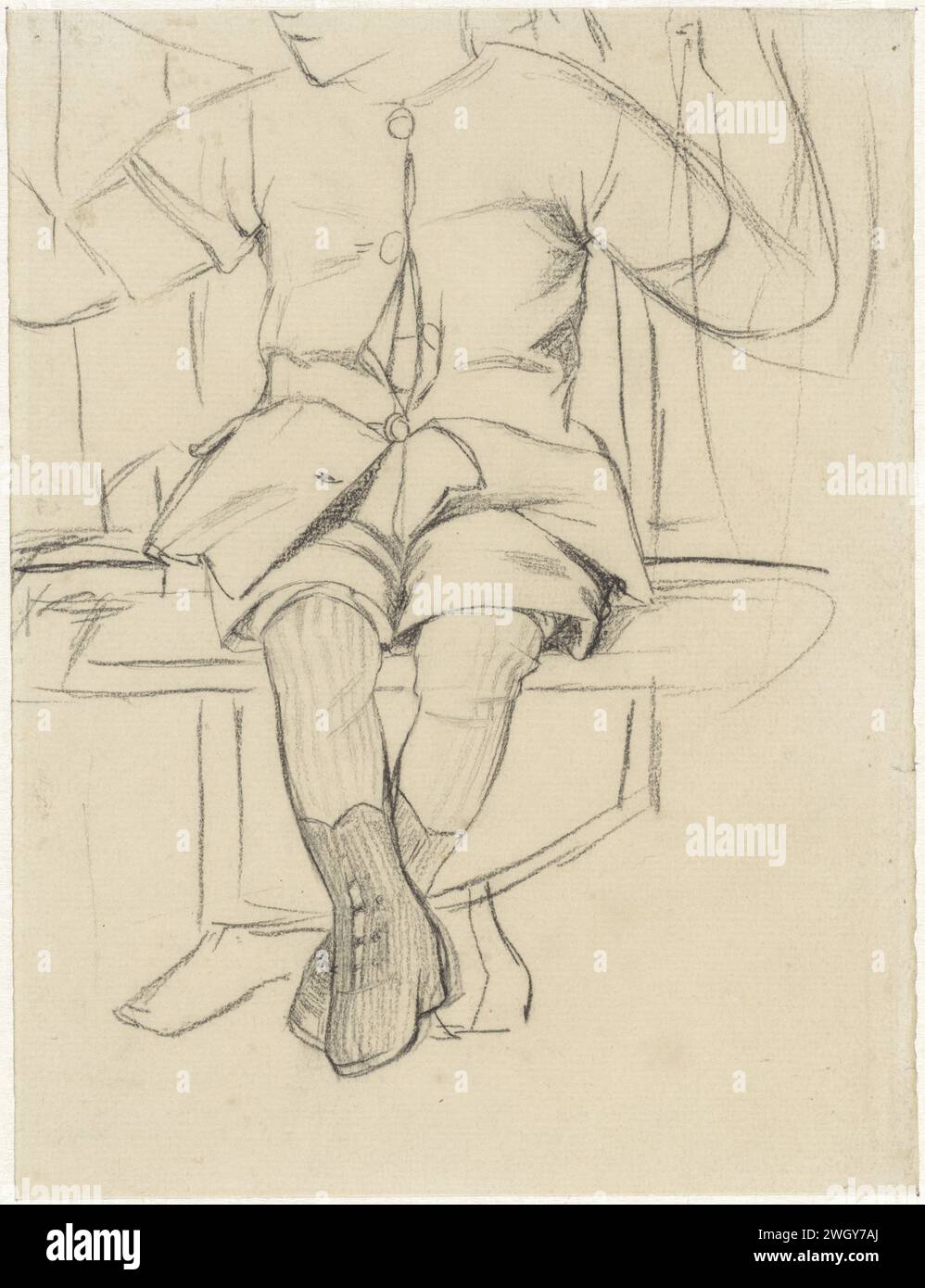 Sitting boy, Piet Meiners, 1867 - 1903 drawing paper. chalk Stock Photo ...