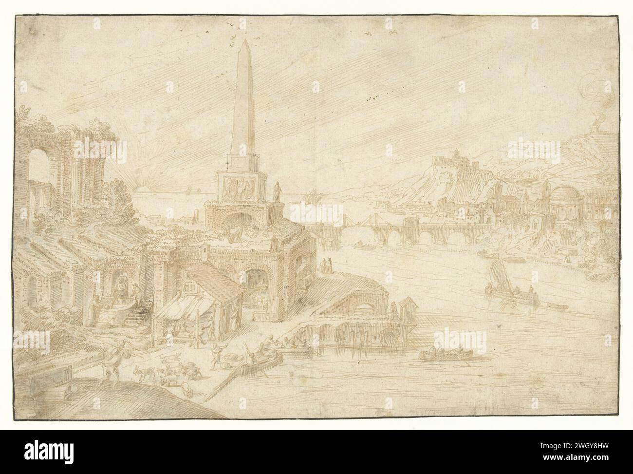 Obelisk next to Ruins, Hendrick van Cleve, 1579 - 1589 drawing Obelisk ...