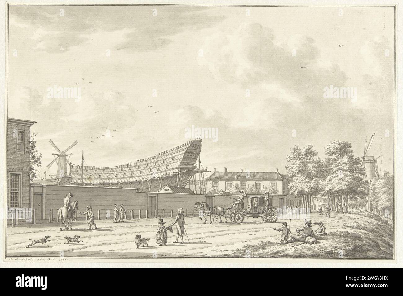 De Scheepstimmerwerf in Rotterdam, Jan Bulthuis, 1790 drawing paper ...