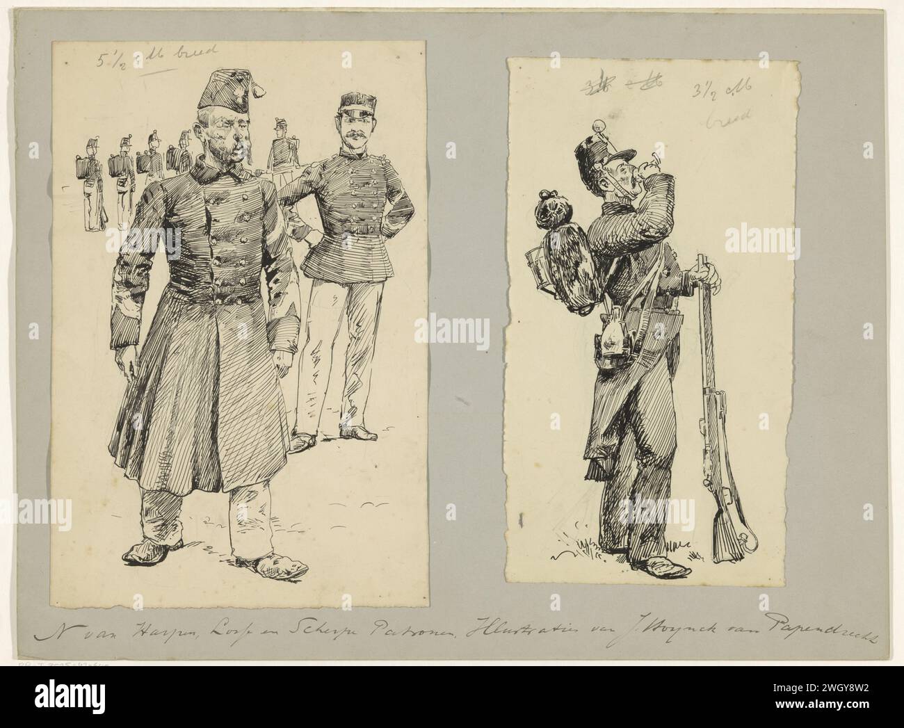 Running soldier and a drinking soldier, in or before 1889 drawing Two ...