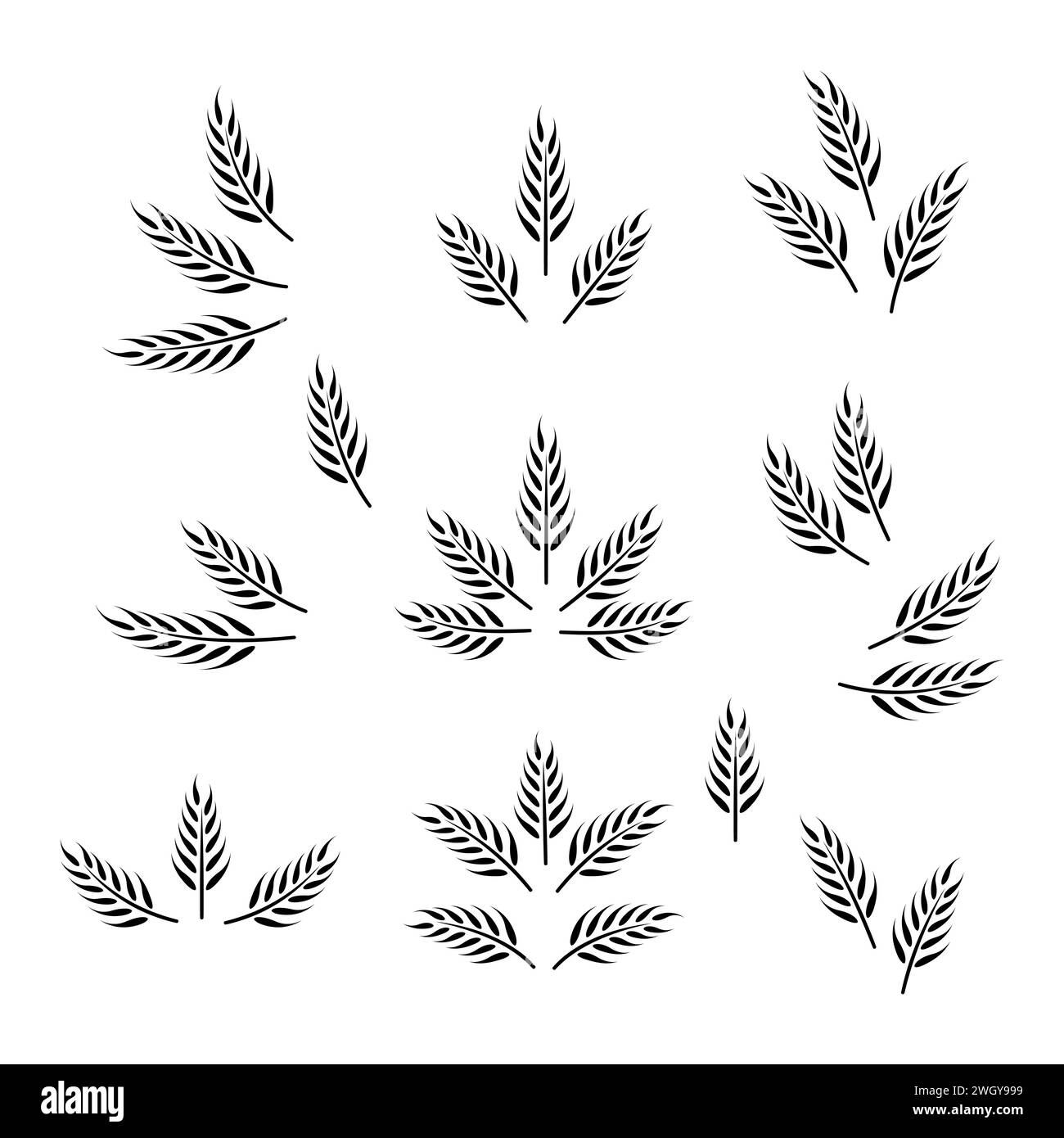 Flat Vector Agriculture Wheat Icon Set Isolated. Organic Wheat and Rice ...