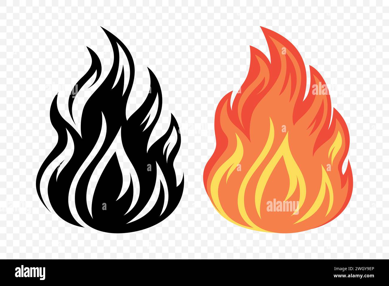 Flat Vector Fire Flame Icon Set. Campfire Shape Sign, Isolated. Bonfire ...