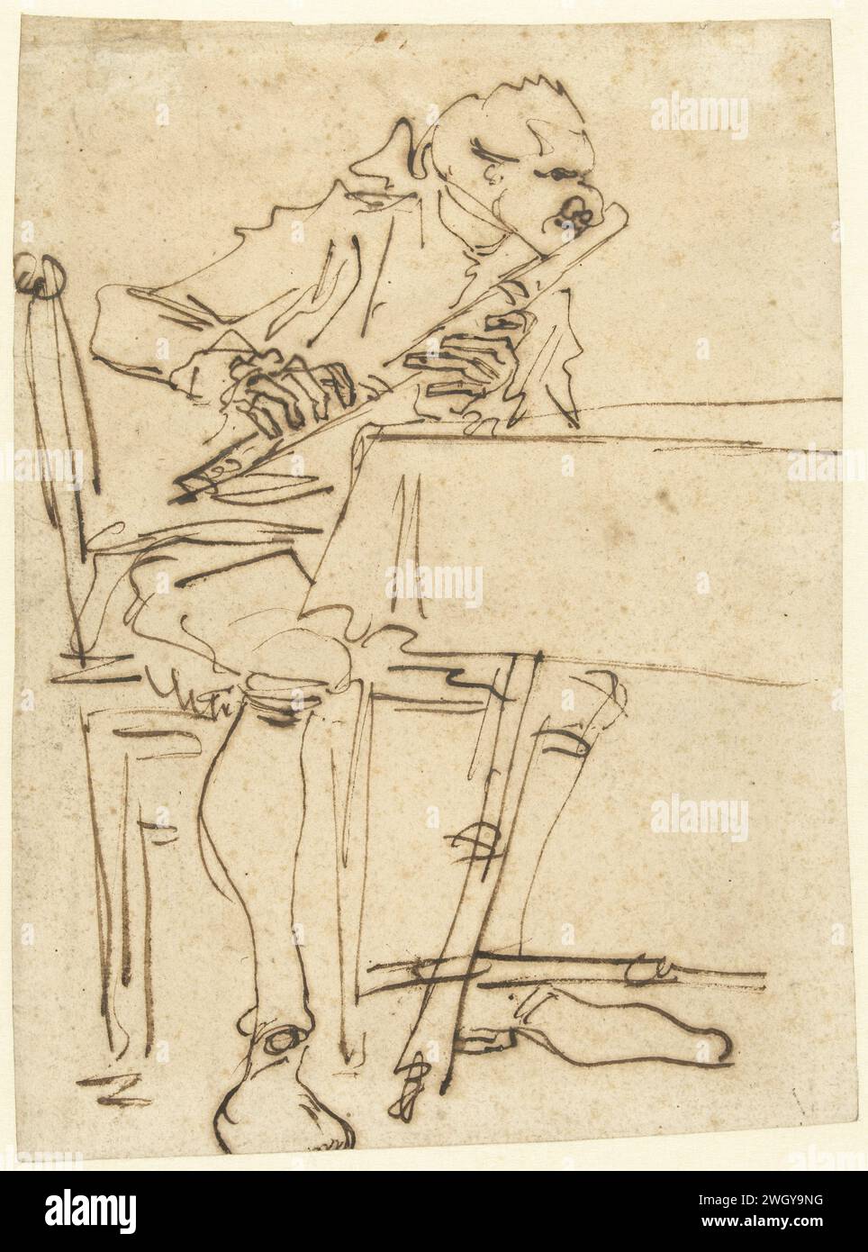 Caricature of a flute player, anonymous, c. 1700 - c. 1800 drawing ...