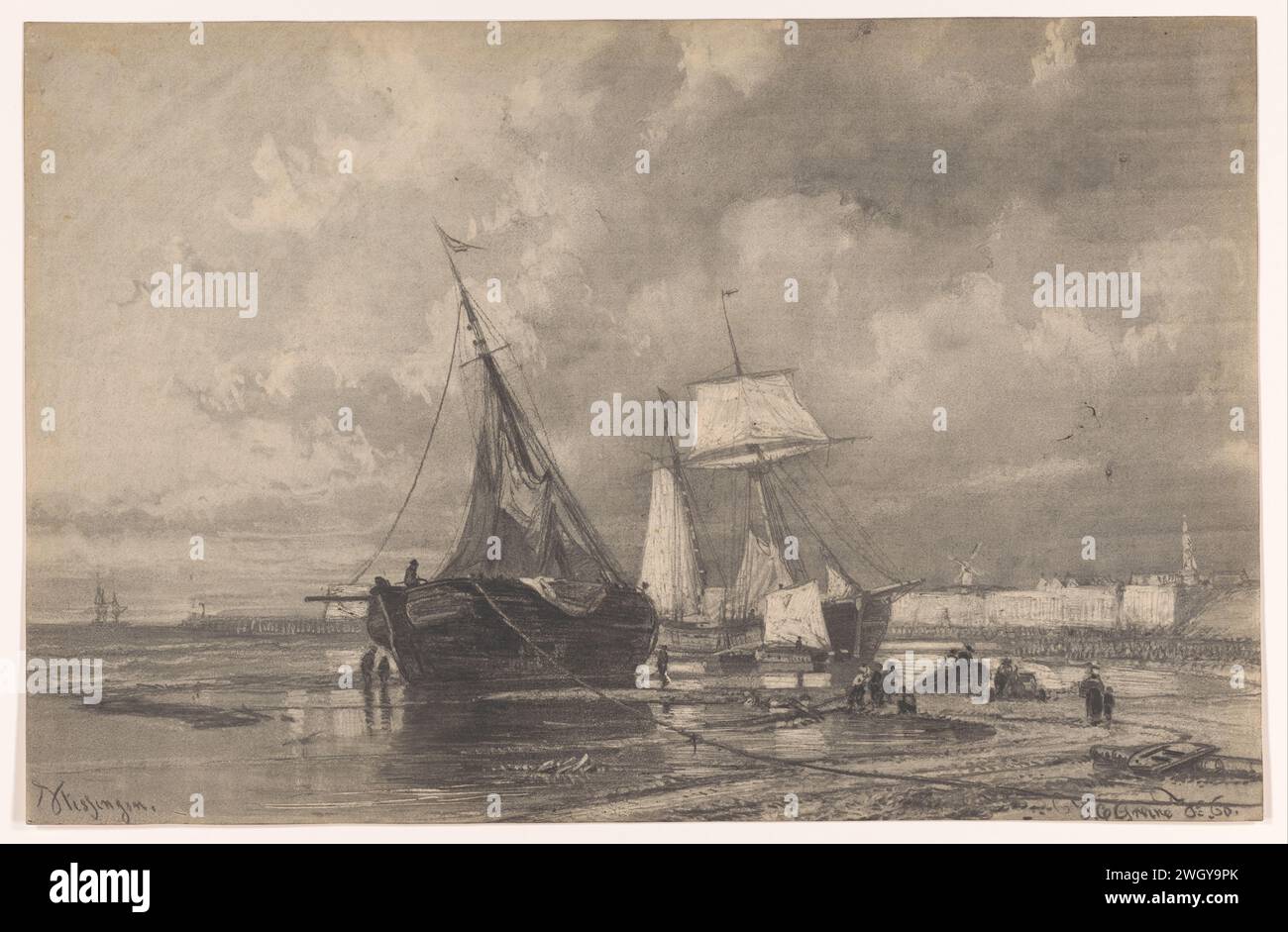 VlIssings, Johan Conld Graive, 1860 drawing Harbor face with two ...