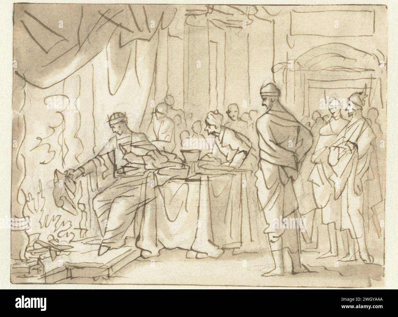 Jojakim burns a scroll, Jan Luyken, 1710 - 1712 drawing Jojakim burns ...