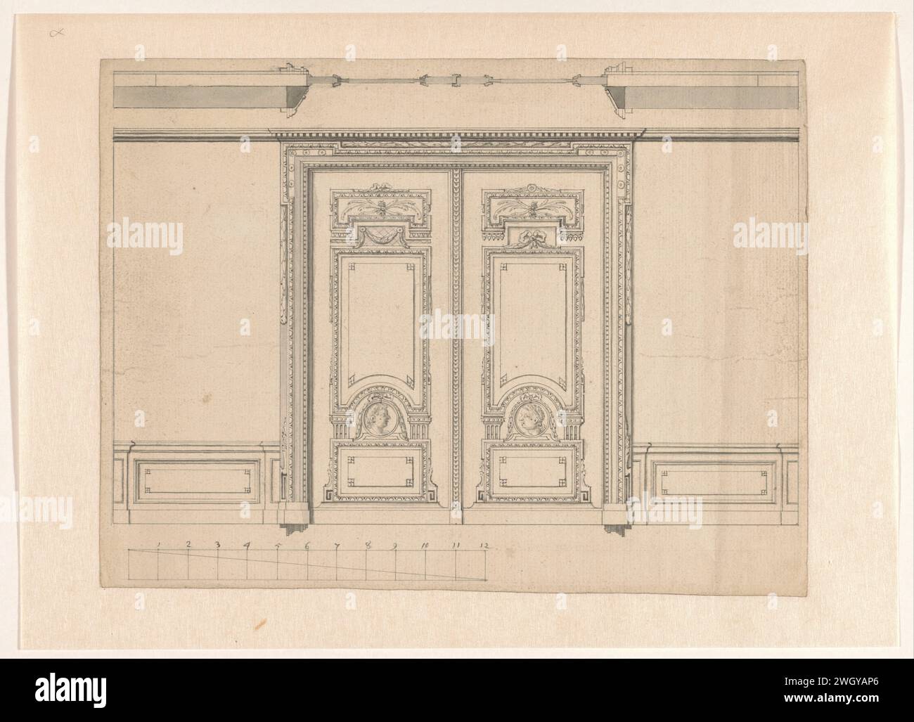 Design drawing with room function with double doors, Anonymous, 1760 ...