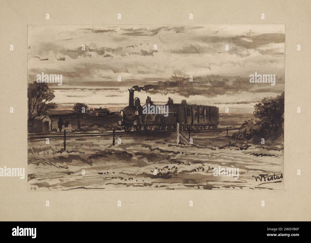 Landscape with train, Willem de Famars Testas, 1844 - 1896 drawing ...