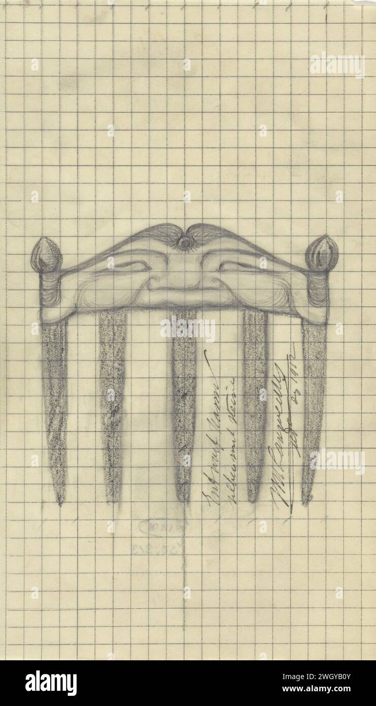 Design for a decorative comb, Mathieu Lauweriks, 1912 drawing tracing ...
