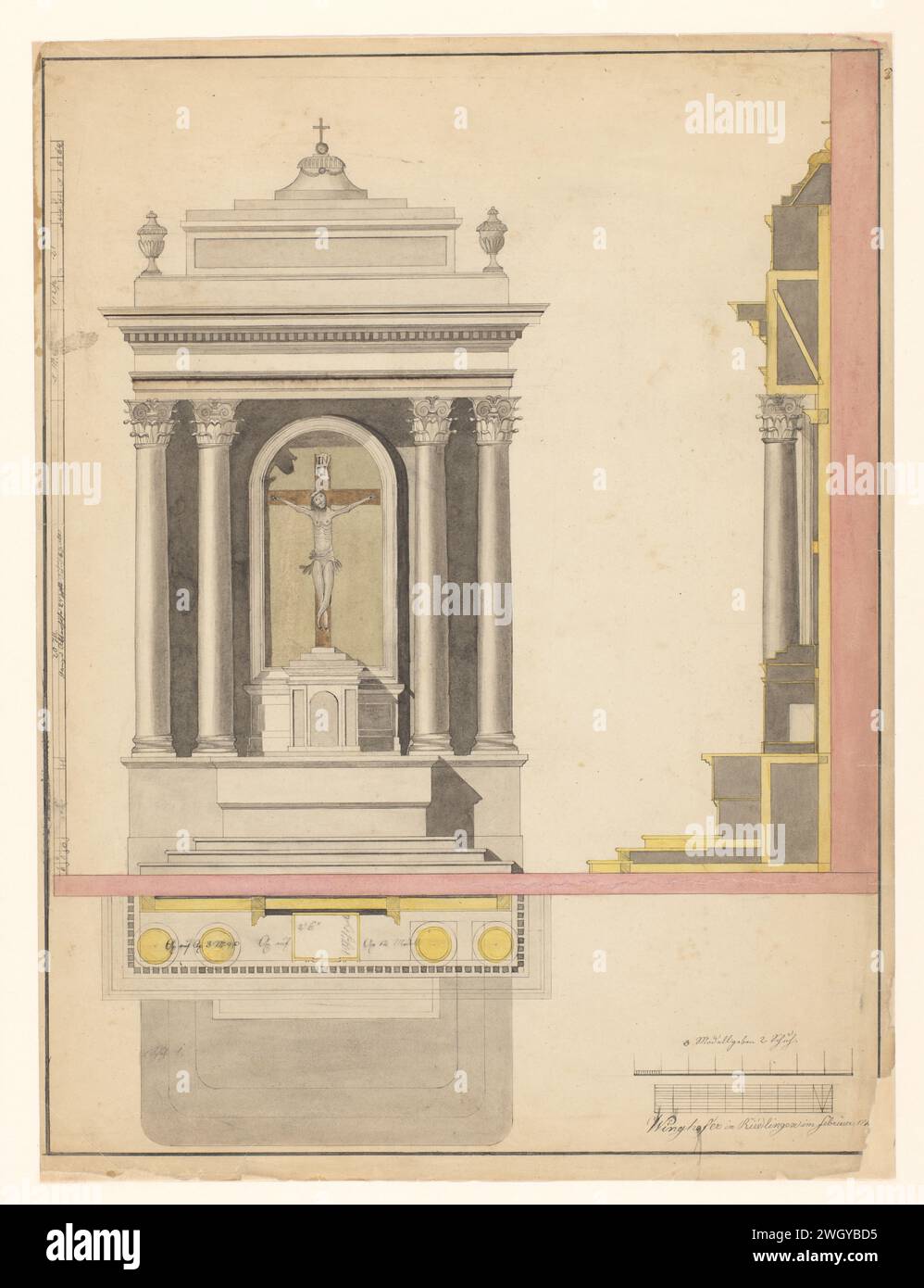 Design for an altar with map and side view, B. Winghofer, c. 1847 ...