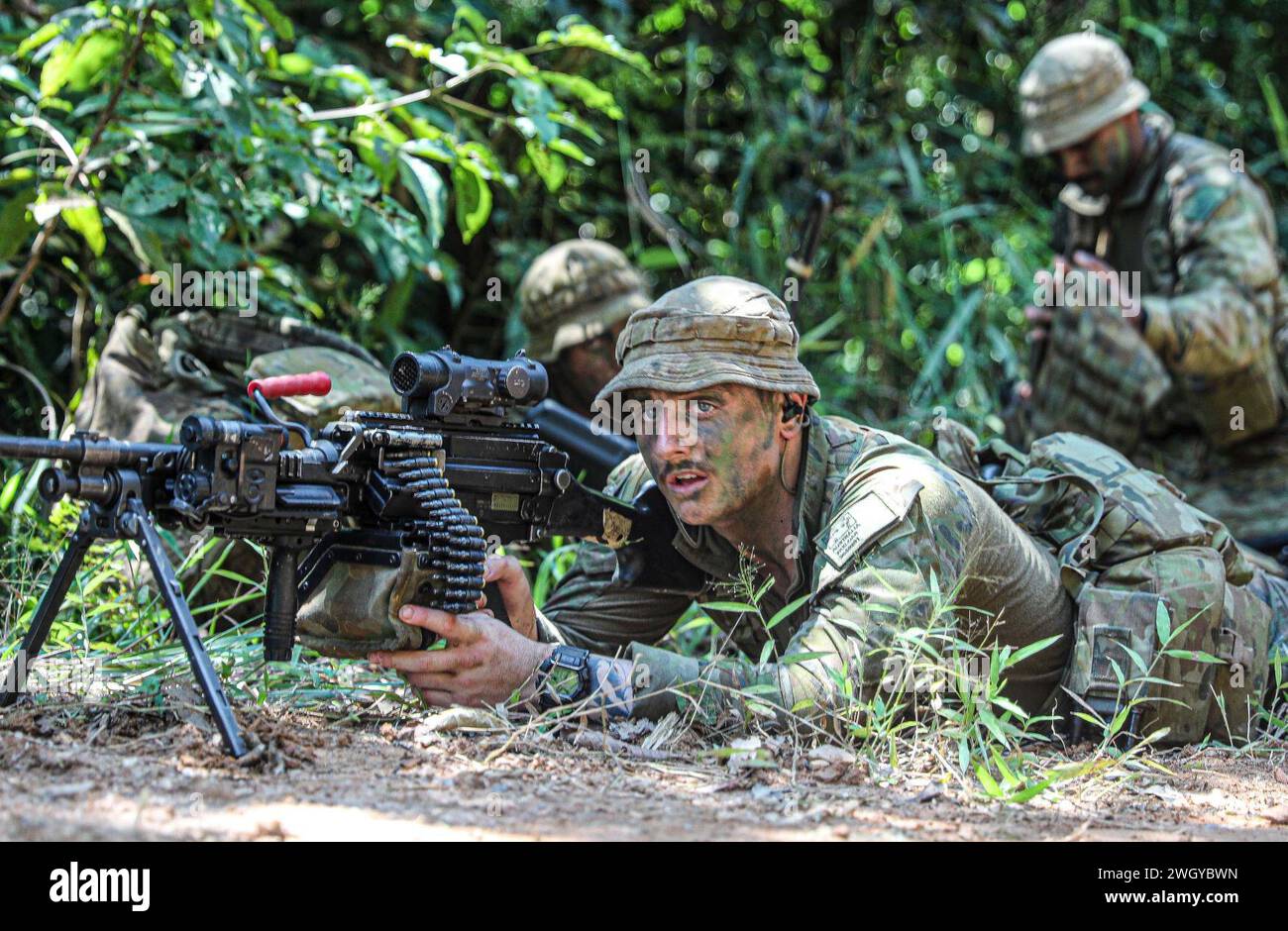 Australian FN Minimi gunner during Exercise Super Garuda Shield Stock ...