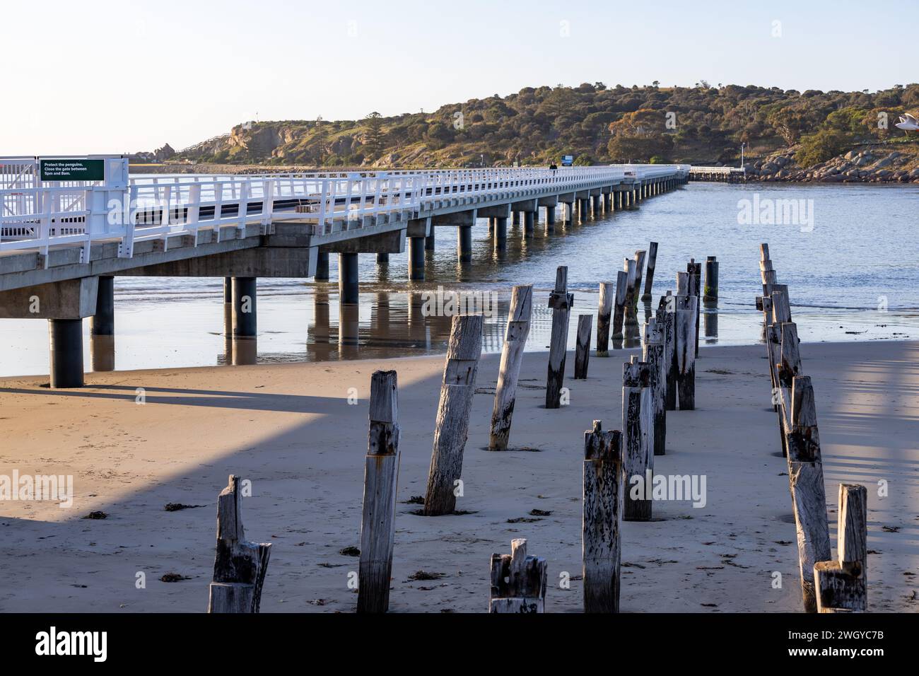 The old causeway ruins and the new causeway between Victor Harbor and ...