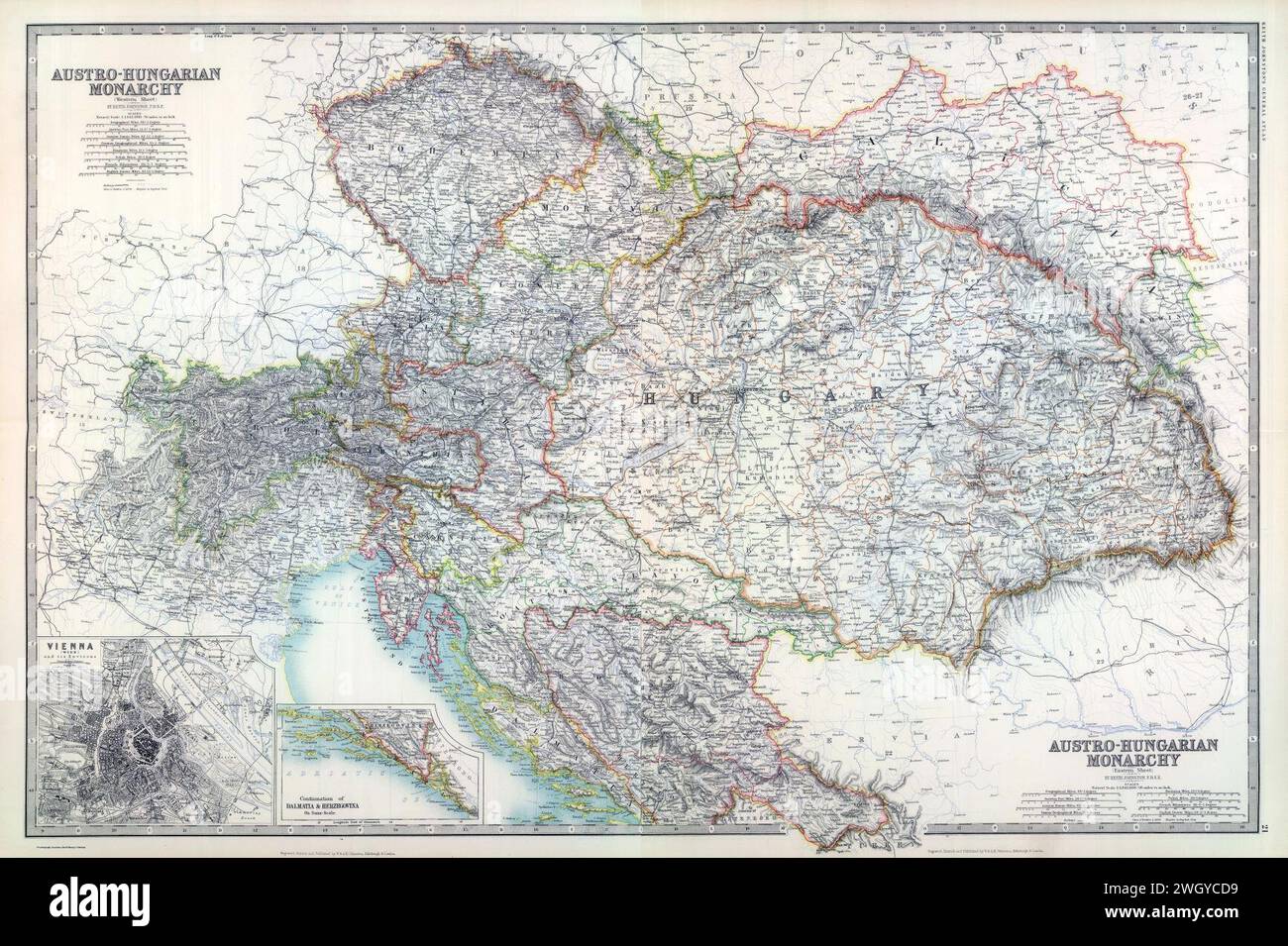 Austro-Hungarian Monarchy, composite map (Johnston, 1893 Stock Photo ...