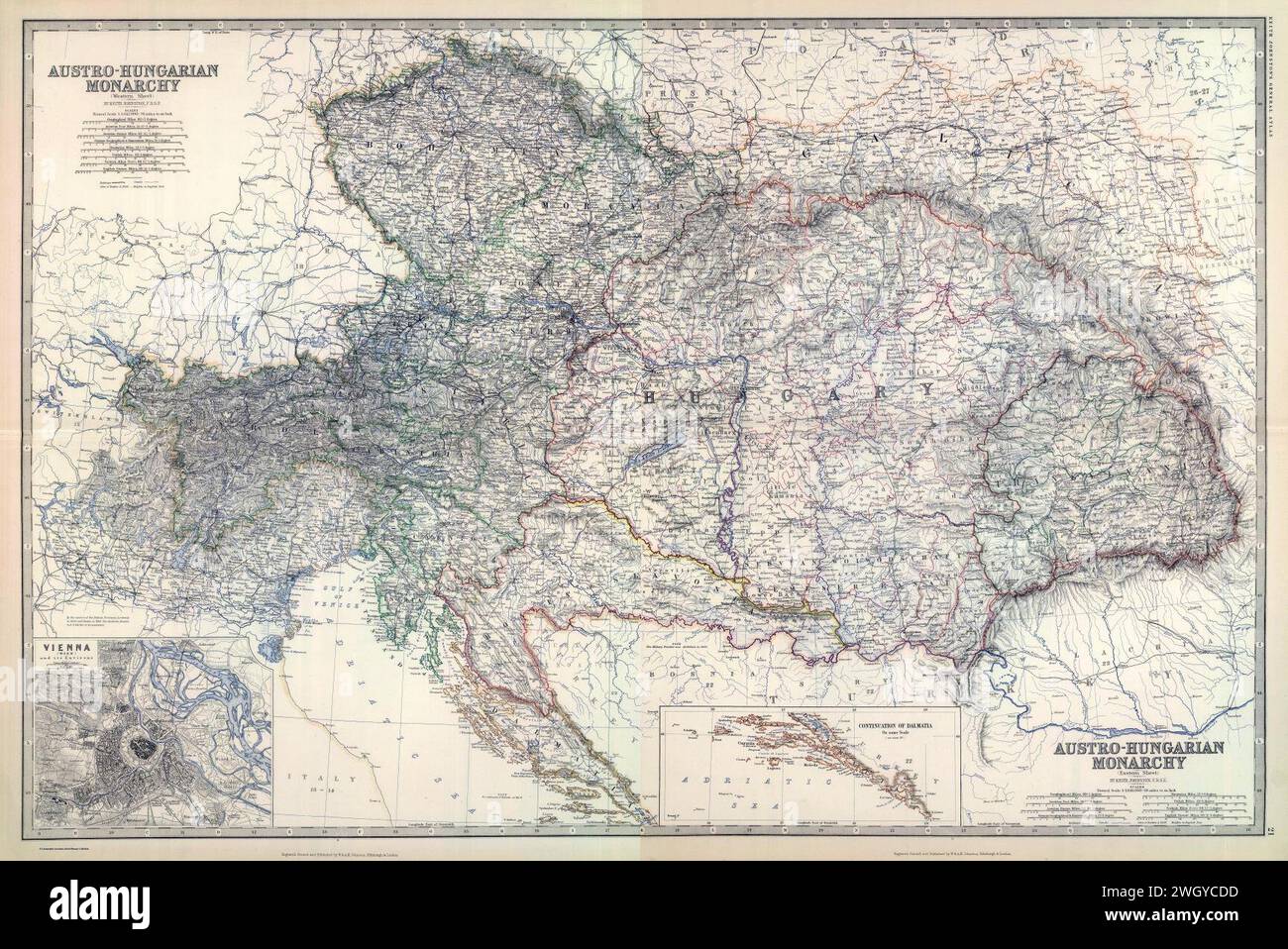 Austro-Hungarian Monarchy, composite map (Johnston, 1879 Stock Photo ...